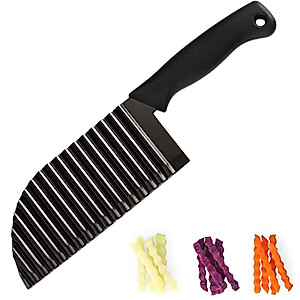 Crinkle Cutter Vegetable Stainless Steel Deeper Crinkle Slicer Sharp Blade with Hang Hole Wavy French Fries Chopper for Potato, Carrot, Etc (Black)