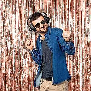 Twinkle Star 2 Pack Photo Booth Backdrop Metallic Tinsel Foil Fringe Curtains Environmental Background for Birthday Wedding Party Christmas Decorations (Rose Gold)