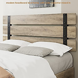 Queen Size Bed Frame with 4 Storage Drawers Modern Industrial Headboard and Footboard, Metal Platform Bed Frame 12 Wood Slats Strong Mattress Foundation No Box Spring Needed Noise-Free, Grayish Brown