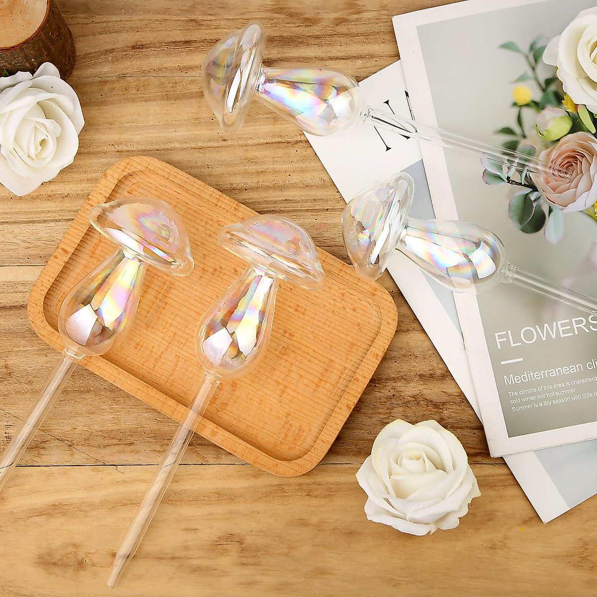 4pcs Plant Watering Globes, Watering Globes Glass Rainbow Clear Self Watering Bulbs for Plants Watering Bulbs Automatic Plant Waterer for Indoor Outdoor Plants Flowers Garden Water Device