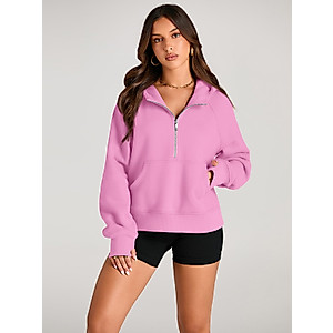AUTOMET Half Zip Sweatshirts Cropped Hoodies Fleece Jackets Womens Quarter Zip Up Pullover Fall Outfits 2024 Winter Clothes Pink