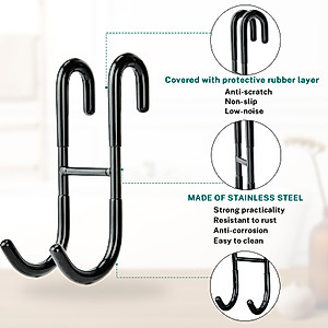 Shower Door Hooks (2-Pack),Stainless Steel Bathroom Hooks,No Drill No Stick Hooks,Frameless Glass Shower Door Towel Bath Ball Hooks,Shower Wiper Hook, Black