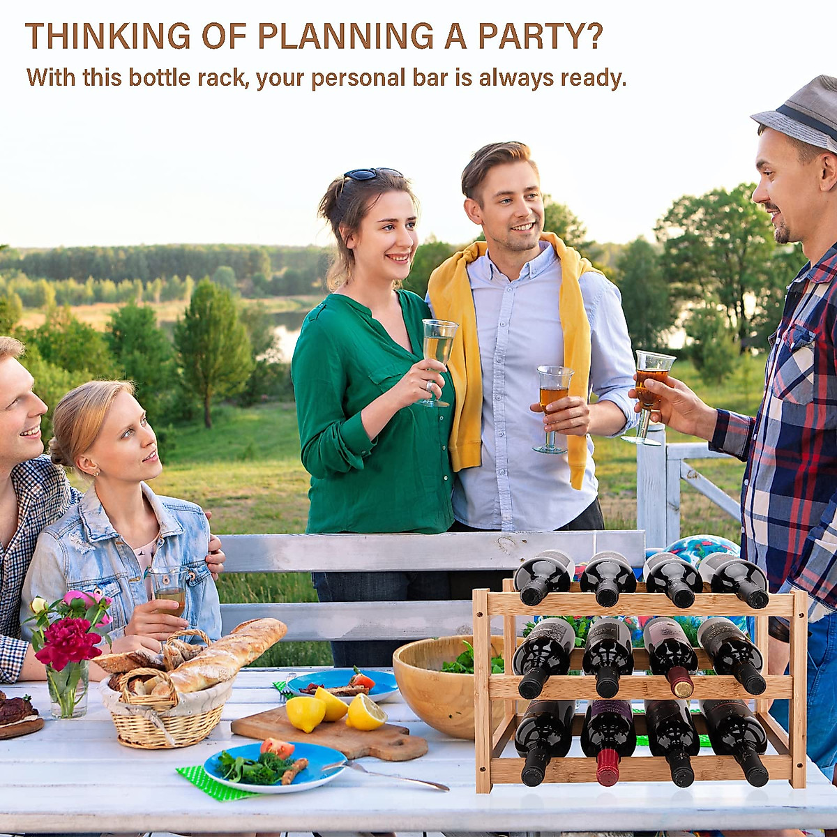 12 Bottle Bamboo Wine Rack Countertop,3-Tier Wine Rack Shelf Insert for Cabinet,Wine Bottle Storage Shelf, Freestanding Wine Rack Bottles Stand Holder Organizer