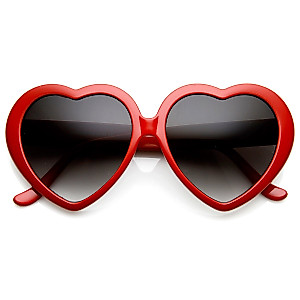 zeroUV Large Oversized Womens Heart Shaped Sunglasses Cute Love Fashion Eyewear (Red)