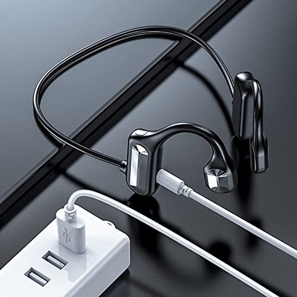 schicj133mm Bone Conduction Headphones - Bluetooth-Compatible 5.0 Earphone Ear Hook Waterproof Wireless Sports Headphone for Mobile Phone Black (B-11)