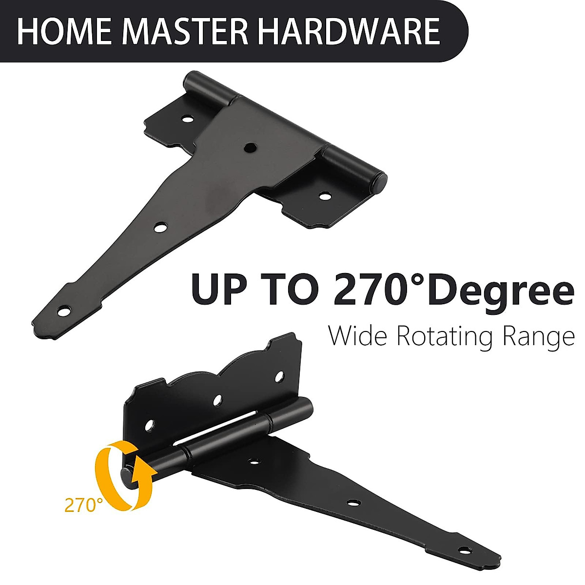 HOME MASTER HARDWARE 8 in Heavy Duty Decorative T Strap Hinge Rustproof Iron Black Gate Hinge,Tee Hinges for Storage Sheds, Gates Barns with Screws (4 Pack)