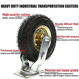 Heavy Duty Replacement Rubber Casters, Swivel Plate Caster, Pneumatic Wheel, 6/8/10In Steel Hub No Floor Marks, for Moving Silent Furniture/Table/Trolley/Workbench