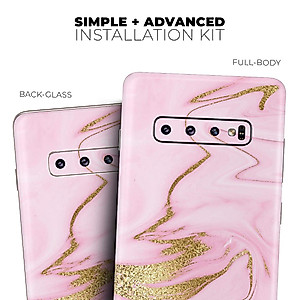 DesignSkinz Rose Pink Marble & Digital Gold Frosted Foil V16 Protective Vinyl Decal Wrap Skin Cover Compatible with The Samsung Galaxy S20 (Screen Trim & Back Glass Skin)