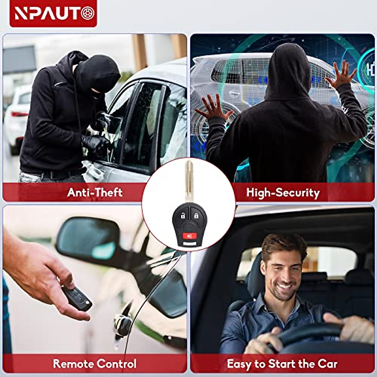 NPAUTO Key Fob Replacement for Nissan Versa Juke Rogue Sentra Titan Armada Cube Frontier NV 2008-2015 | Infiniti FX35 FX45 2003-2008 Keyless Entry Remote Uncut Ignition Key Fob (CWTWB1U751, Pack of 2)