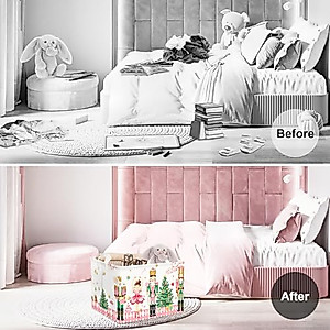 Clastyle Large Pink Nutcracker Decor Basket Diamond Plaid Christmas Tree Gift Basket Soldier Mouse Ballet Girl Clothes Storage Cube Collapsible Rectangle Toy Book Shelf Basket