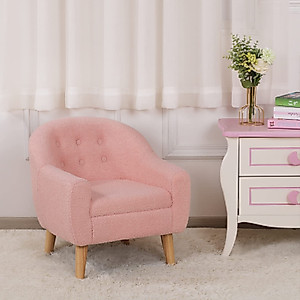 Small Toddler Sofa Chair/Kids Sofa Chair/Velvet Upholstered Kids Sofa Couch/Big Kids Couch with Wooden Legs for Children Gift (Pink)
