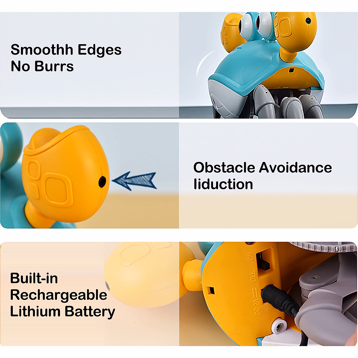 scientree Crawling Crab Baby Toy with Light Up and Music , Toddler Interactive Toys with Sensor Obstacle Avoidance Function,USB Rechargeable, Fun Moving Toy for Babies, Toddlers and Kids