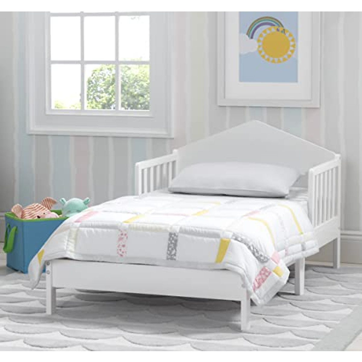 Delta Children Homestead Toddler Bed - Greenguard Gold Certified, Bianca White + Simmons Kids Quiet Nights Dual Sided Crib and Toddler Mattress (Bundle)