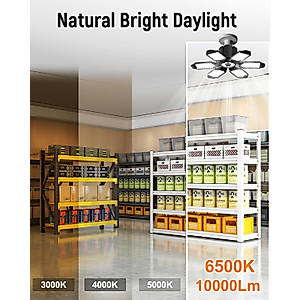 Adiding LED Garage Ceiling Light, 4 Pack 40000 Lm Bright Screw into E26 E27 Socket LED Basement Light with 6 Deformable Panels LED Shop Light 6500K for Pole Barn Workshop Attic Porch Storage Room