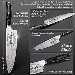 Funistree Anniversary Men Gifts for Him Husband, 8 inch Professional German 1.4116 Chef Knife, Engraved Best Husband Ever Knife Gift, Anniversary Birthday Gift for Men, Christmas Husband Gift