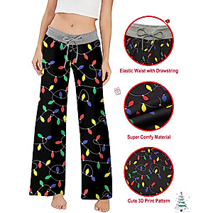 ALISISTER Christmas Lounge Pajama Pants for Women Soft Comfy Merry Xmas Pjs Pants Palazzo Loose Elastic Drawstring Sleep Bottoms Plus Size XL Black Green