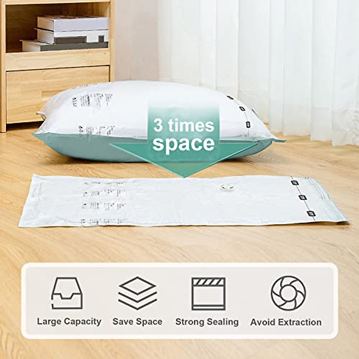 Vacuum Storage Bags No Pump Needed, Vacuum Seal Blanket Storage, Reusable Travel Space Compression Bags for Clothes Pillows Comforters Packing (3 Pack (1 S, 1 M, 1 L))