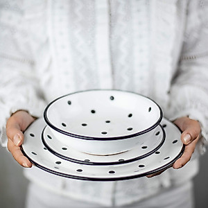 Handmade White And Black Pottery Polka Dot Glazed 7.3inch/18.5cm, 14oz/400ml Salad, Pasta, Fruit, Cereal, Soup Bowl | Unique Ceramic Dinnerware, Housewarming Gift by City to Cottage®