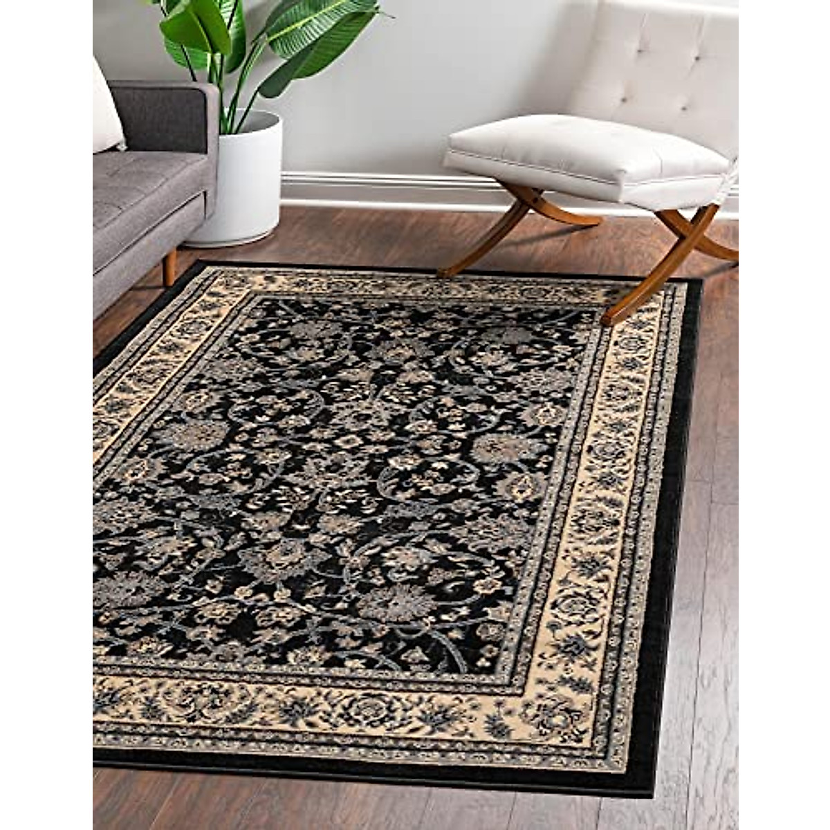 Rugs.com Yasmin Collection Rug – 9' x 12' Black Medium Rug Perfect for Living Rooms, Large Dining Rooms, Open Floorplans
