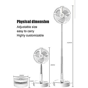 Lrufodya Portable floor Fan, Height Adjustable Folding Telescopic Table Fan, USB Rechargeable Personal Travel Fan with 4 Wind Speeds Air Humidifier LED Lamp and Night Light for Outdoor Camping