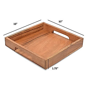 Samhita Acacia Wood Serving Tray with Handles,Wooden Serving Tray, Snack Tray, Breakfast Tray, Great for, Breakfast, Coffee |Size- 10" x 10" x 1.75"