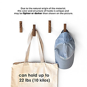 THEHRDWOOD Wood Wall Hooks - Set of 4 - Dark Walnut Wood Coat Hooks for Hanging Hat, Purse, Backpack, Bag, Jacket - Modern Farmhouse Decor for Wall and Practical Entryway Wall Hooks (Walnut)