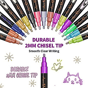 Aen Art Double Line Outline Pens, 26 Colors Shimmer Outline Marker Set, Self-Outline Metallic Markers. Perfect for Doodling, Drawing and Calligraphy