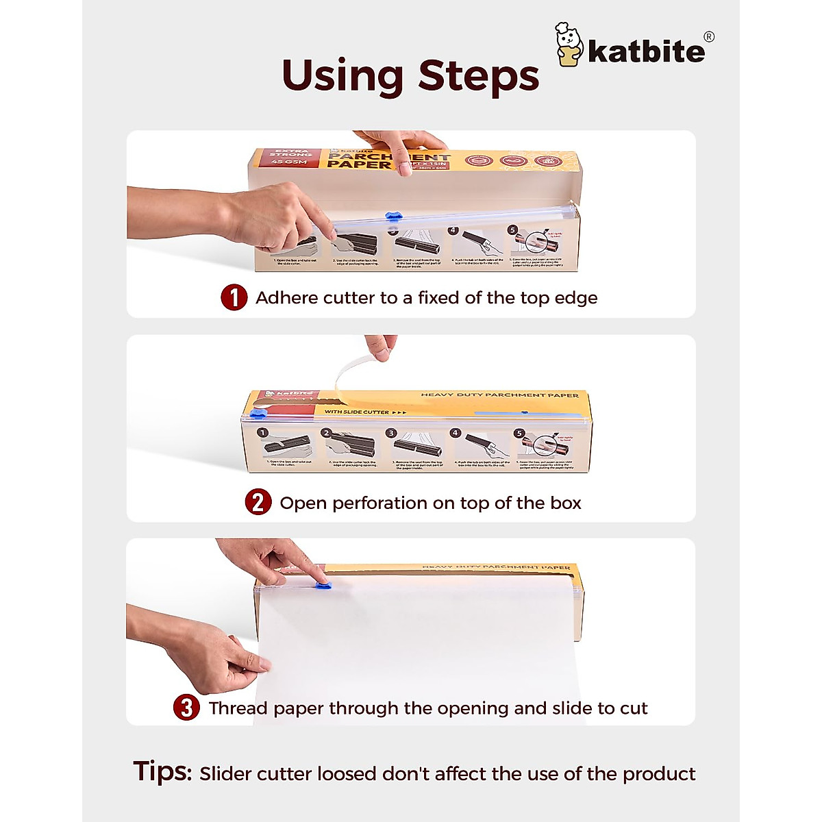 Katbite Heavy Duty Parchment Paper Roll & Slide Cutter for 15 Inches Plastic Food Wrap