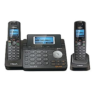 VTech DS6151-11 DECT 6.0 2-Line Expandable Cordless Phone + (1) DS6101-11 Accessory Handset, Black
