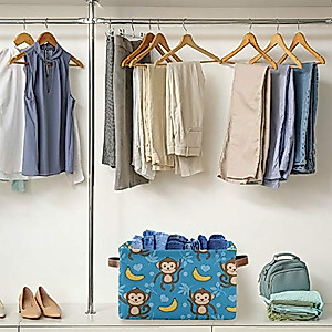 Rectangular Storage Bin Cute Cartoon Animals Monkey Basket with Handles - Toy Bins Laundry Storage Basket for Kids Toy Pets Room Closet