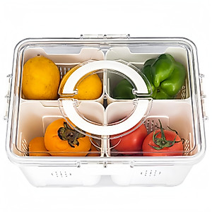 Dingerjar Airtight Fruit Storage Containers for Fridge with Lids & Handle, Refrigerator Organizer Bins, with 4 Removable Colanders, Food, Vegetable Fresh Produce Saver