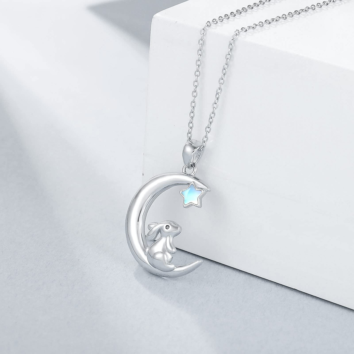 ONEFINITY Moonstone Rabbit Necklace Sterling Silver Moon Bunny Pendant Necklace Easter Day Gifts for Women Mom