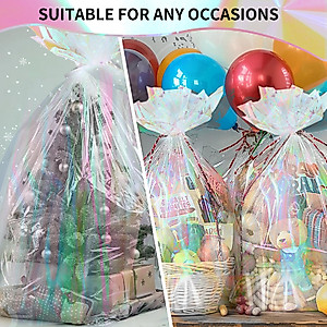 Iridescent Extra Large Cellophane Bags 40x50 Inch 3 PCS Cellophane Treat Bags Cellophane Wrap For Gift Baskets 2.5 Mil Thick