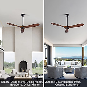 XBIBI 52/inch Ceiling Fans with Light, Wood Remote Control, 3 Blades and Down Rod, 6 Speed Reversible DC Motor, Indoor Outdoor Fan for Patio Living Room Bedroom Office 52DY-1620BK