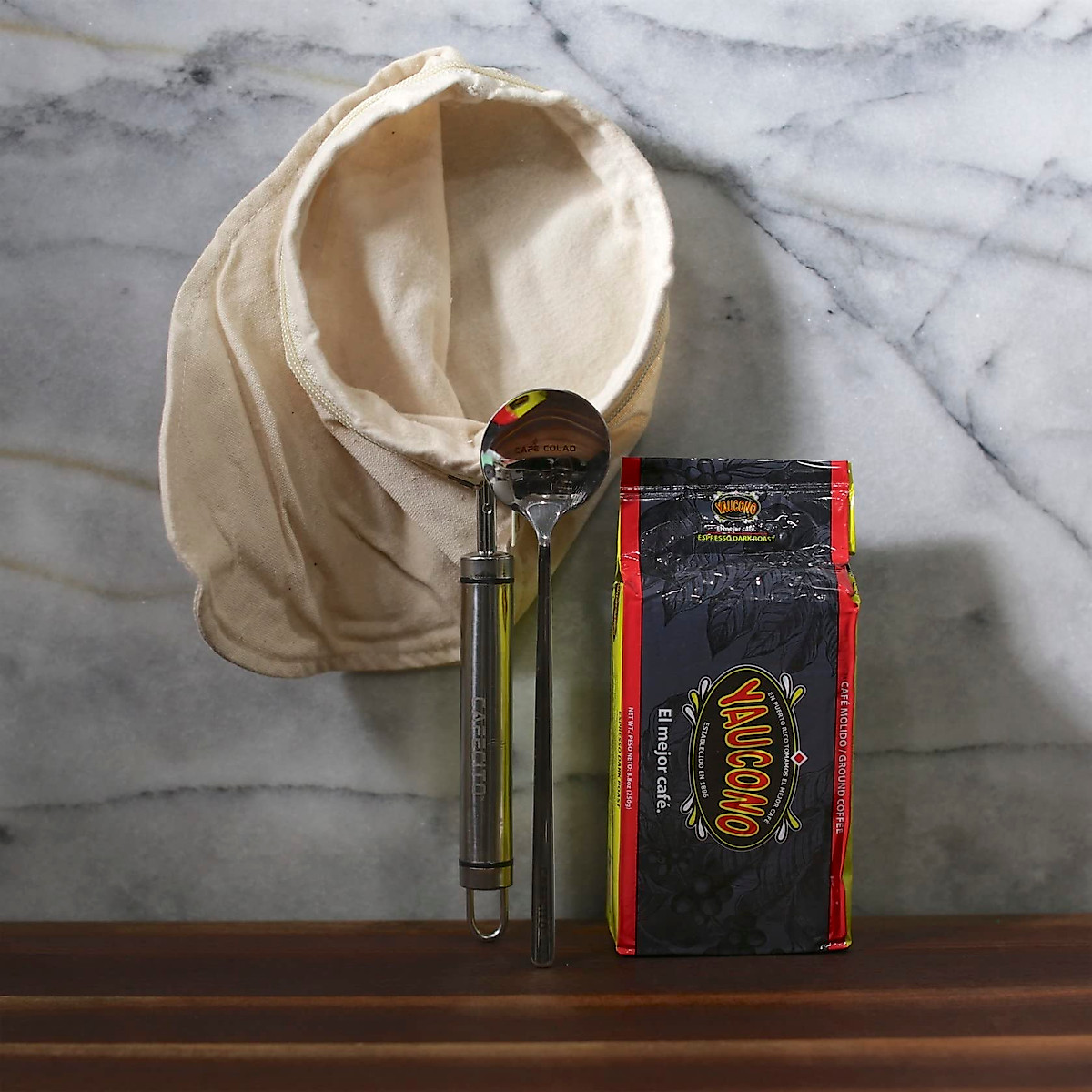 Cafe Colao Starter Kit | Cafecito Pour Over Coffee Strainer Traditional Puertorican Style | Reusable Coffee/Tea Filter 13 x 8