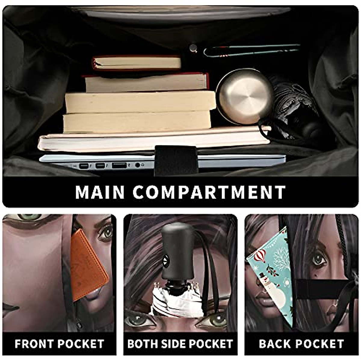 ALAZA African American Woman Afro Large Laptop Backpack Purse for Women Men Waterproof Anti Theft Roll Top Backpack, 13 - 17.3 inch