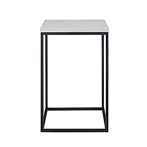Walker Edison Modern Open Square Wood Side End Accent Table Living Room Storage Small End Table, 16 Inch, Marble