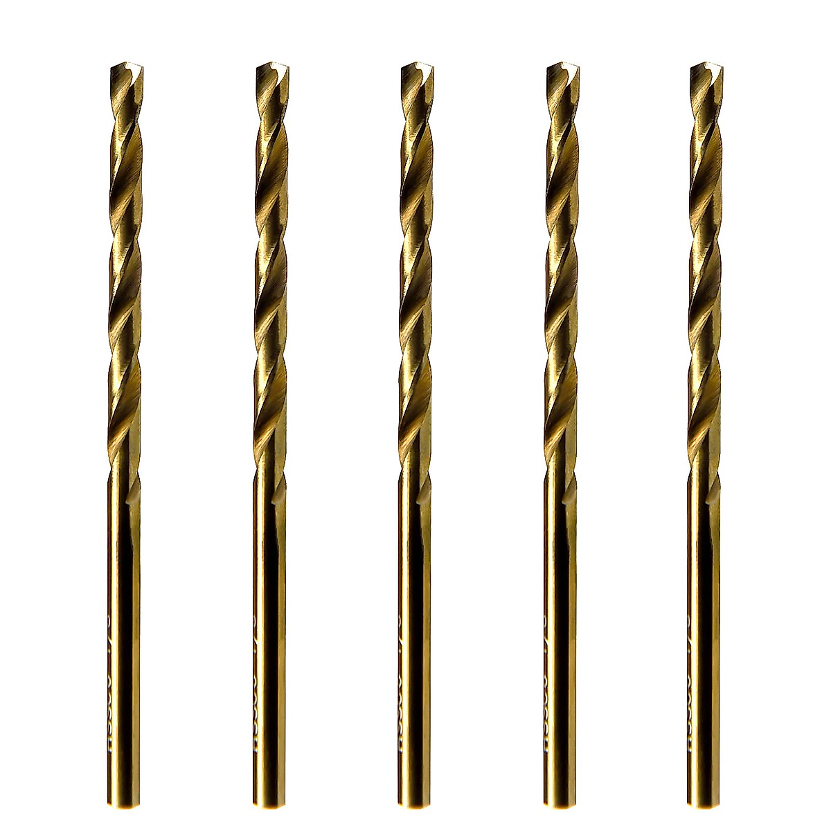 MAXTOOL 3/32" 5pcs Identical Jobber Length Drills HSS M42 Twist Drill Bits 8% Cobalt Fully Ground Golden Straight Shank Drills; JBF42G10R06P5