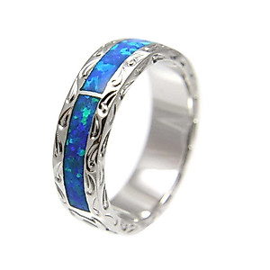 Arthur's Jewelry Sterling silver 925 synthetic opal Hawaiian honu turtle eternity wedding band ring unisex size 10