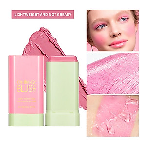 YALINCMOO Makeup Blush Stick, Liquid Highlighter, Belt Double Ended Makeup Brush, Multi-Use Red Blush Stick Moonlight Face Highlighter for All Skin (Pink)