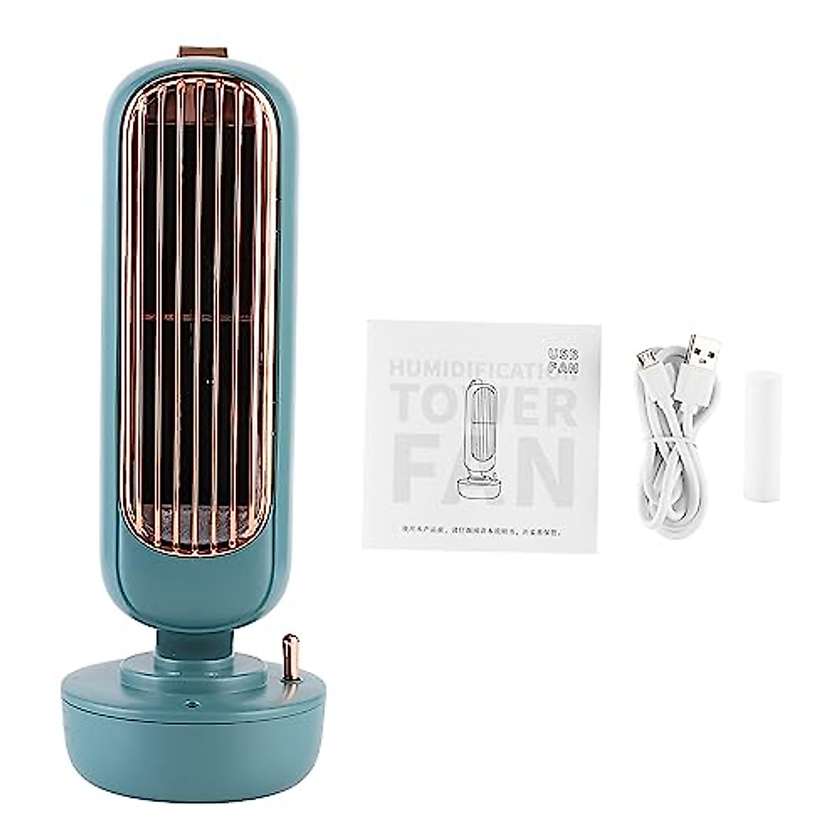 Pssopp Table Fans,Desk Fan, Bladeless Mute Desktop Spraying Fans with USB Charging Portable Mini Vintage Tower Shape Humidification Table Fan for Office Home (Green)
