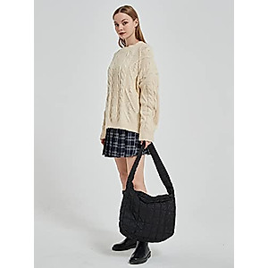 Women's Quilted Shoulder Bag Lightweight Tote Bag Soft Crossbody Bag Large Capacity Handbag Purse (black)