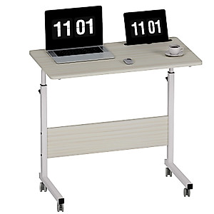 SogesPower 31.5 inches Mobile Laptop Desk with Slot Adjustable Side Table Computer Stand for Bed Sofa, White Maple