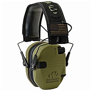 Walker's Razor Slim Shooter Electronic Hunting Folding Hearing Protection Earmuffs w/Noise Reduction and Sound Amplification, Green Patriot (2 Pack)