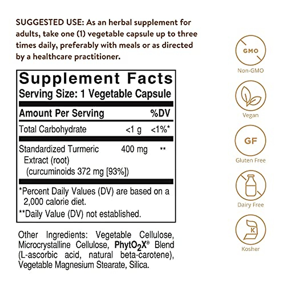 Solgar Standardized Turmeric Root Extract 400 mg, 60 Vegetable Capsules - Antioxidant Support for Brain, Joint, & Immune Health - Non-GMO, Vegan, Gluten Free, Dairy Free, Kosher - 60 Servings