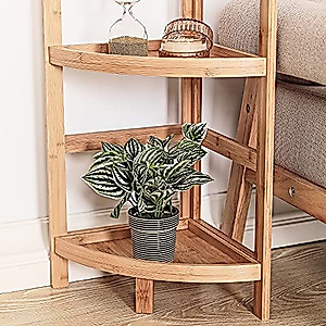 GREEHOMEDE 3 Tier Bamboo Corner Shelf Storage Rack, Free Standing Corner Rack Multipurpose Shelving Unit, Living Room Bathroom Kitchen Shelf Storage, 33.5''