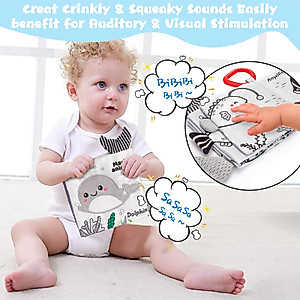 Crinkle Soft Baby Books 0-6 Months, 3D Touch Feel High Contrast Cloth Book Sensory Baby Toys 0-6-12 Months, Early Learning Stroller Toys for Infants Toddler Gifts Toy, Marine Jungle Tails