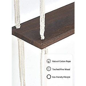 Mkono Macrame Wall Hanging Shelf 3 Tier Wood Floating Shelves with Cute Woven Rope Boho Room Decor Display Photos Plant Hanging Storage Shelves for Bathroom, Bedroom, Living Room, Nursery