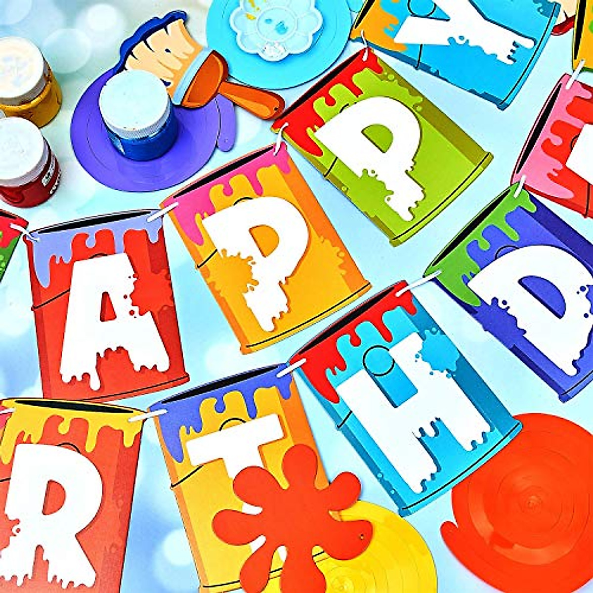 Shappy 25 Pieces Art Painting Party Decorations Includes 1 Happy Birthday Art Banner 12 Painting Birthday Card and 12 Art Hanging Swirl for Art Painting Theme Birthday Party Supplies Baby Shower