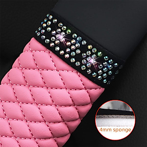 AICEL 2 Pcs Auto Seat Belt Cover, Sparkling Rhinestone Shoulder Strap for a More Comfortable Driving, Harness Pads Protect Your Neck, Accessories Compatible with All Cars and Backpack (Pink)